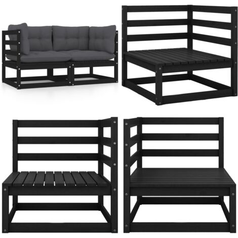Gartensofa 2-Sitzer mit Kissen Schwarz Kiefer Massivholz - Gartenmöbel ...
