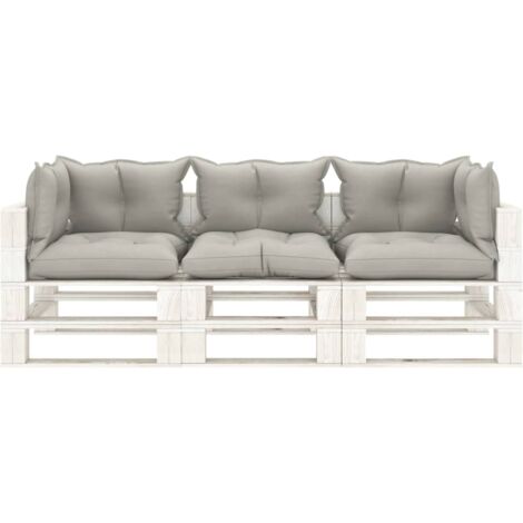 Garten-Palettensofa 3-Sitzer mit Kissen in Taupe Holz - Palettensofa ...