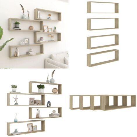 Würfelregale 4 Stk. Sonoma-Eiche 100x15x30 cm Holzwerkstoff - Wand ...