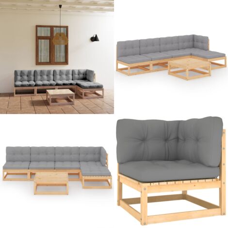 6-tlg. Garten-Lounge-Set mit Kissen Kiefer Massivholz ...