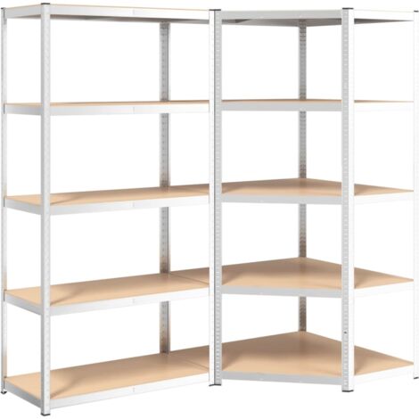 Schwerlastregale mit 5 Böden 2 Stk. Silbern Stahl Holzwerkstoff ...