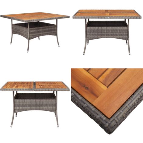 Garten-Esstisch Grau Poly Rattan und Massivholz Akazie - Gartentisch ...