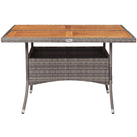 Garten-Esstisch Grau Poly Rattan und Massivholz Akazie - Gartentisch ...