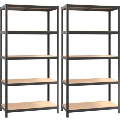 Schwerlastregale mit 5 Böden 2 Stk. Grau Stahl & Holzwerkstoff ...