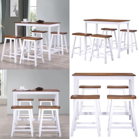 Bartisch- und Hocker-Set 5-tlg. Massivholz - Bartisch - Barhocker ...