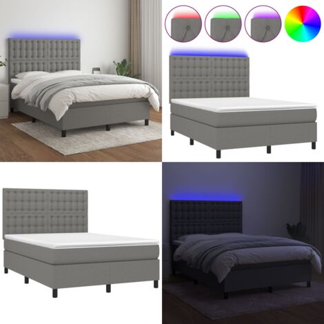 Boxspringbett mit Matratze & LED Dunkelgrau 140x200 cm Stoff ...