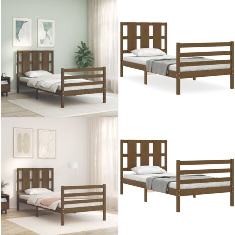 Massivholzbett mit Kopfteil Honigbraun 90x200 cm - Bettgestell ...