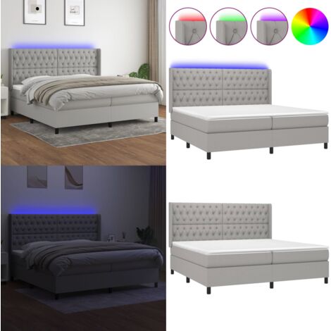 Boxspringbett mit Matratze & LED Hellgrau 200x200 cm Stoff ...