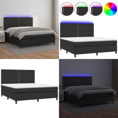 Boxspringbett mit Matratze & LED Schwarz 160x200 cm Kunstleder ...