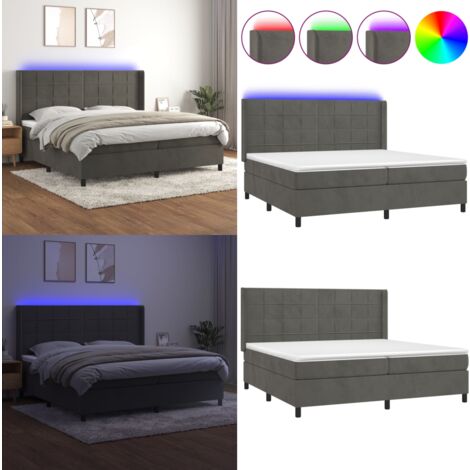 Boxspringbett mit Matratze & LED Dunkelgrau 200x200 cm Samt ...
