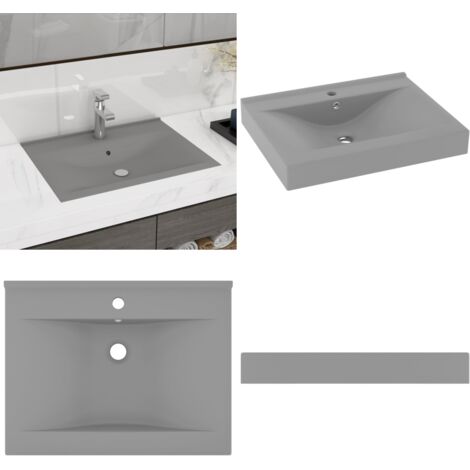 Luxus-Waschbecken mit Hahnloch Matt-Hellgrau 60x46 cm Keramik ...