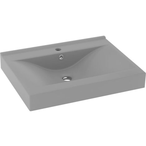 Luxus-Waschbecken mit Hahnloch Matt-Hellgrau 60x46 cm Keramik ...
