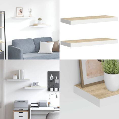 Schweberegale 2 Stk. Eichen-Optik und Weiß 60x23,5x3,8 cm MDF ...