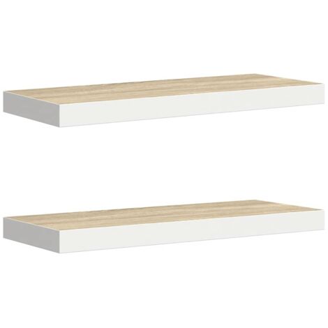 Schweberegale 2 Stk. Eichen-Optik und Weiß 60x23,5x3,8 cm MDF ...