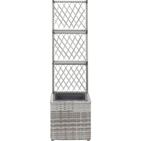 Hochbeet mit Rankgitter 1 Topf 30x30x107 cm Poly Rattan Grau - Hochbeet ...