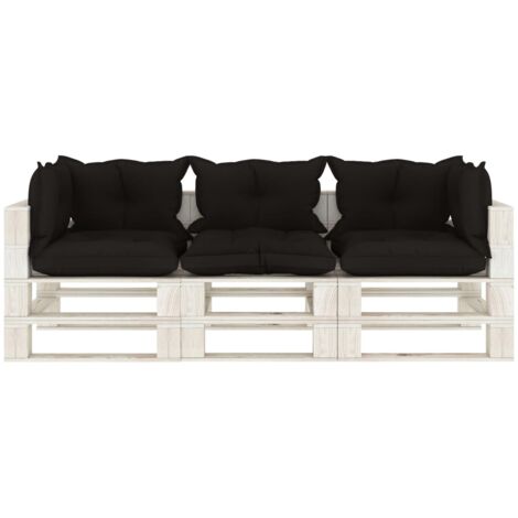 Garten-Palettensofa 3-Sitzer mit schwarzen Kissen Holz - Palettensofa ...
