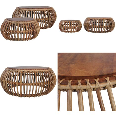 Couchtische 2 Stk. Natur Rattan - Naturrattan Couchtisch - Rattan ...