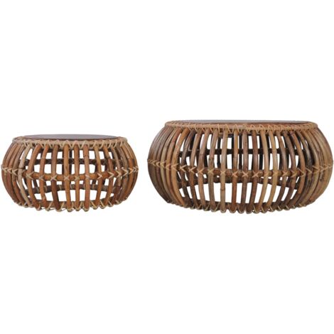 Couchtische 2 Stk. Natur Rattan - Naturrattan Couchtisch - Rattan ...