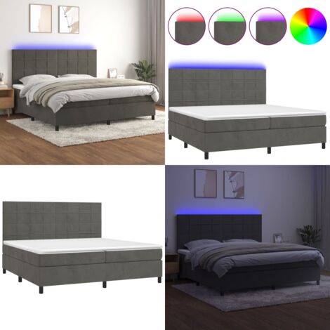 Boxspringbett mit Matratze & LED Dunkelgrau 200x200 cm Samt ...