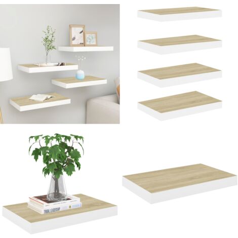 Schweberegale 4 Stk. Eichen-Optik und Weiß 50x23x3,8 cm MDF ...