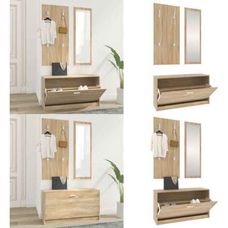 3-tlg. Flurmöbel-Set Sonoma-Eiche Holzwerkstoff - Schuhschrank ...