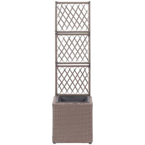 Hochbeet mit Rankgitter 1 Topf 30x30x107 cm Poly Rattan Braun ...