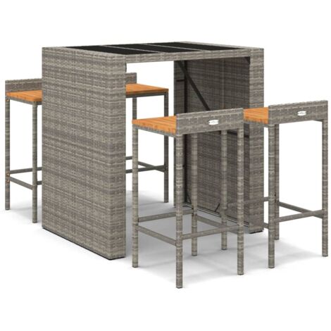 5-tlg. Gartenbar-Set Grau Poly Rattan & Massivholz Akazie - Gartenbar ...