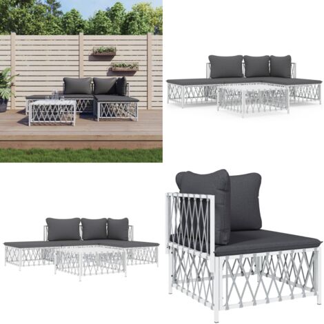 5-tlg. Garten-Lounge-Set mit Kissen Weiß Stahl - Gartengeräte ...