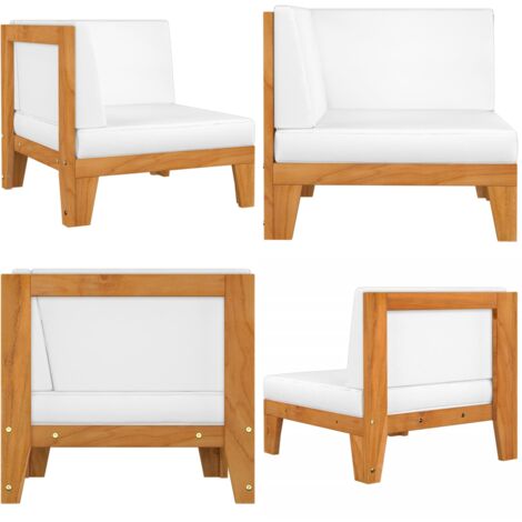 Modular-Ecksofa mit Cremeweißen Kissen Akazie Massivholz - Holzsessel ...