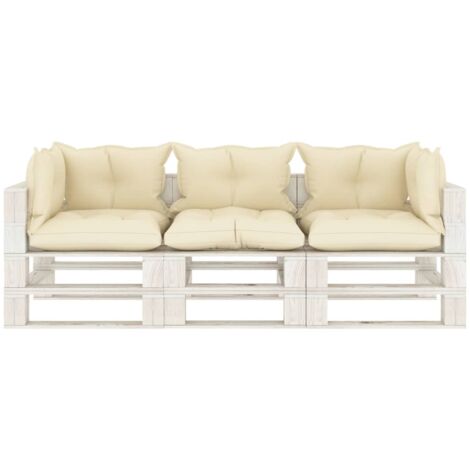 Garten-Palettensofa 3-Sitzer mit Kissen in Creme Holz - Palettensofa ...