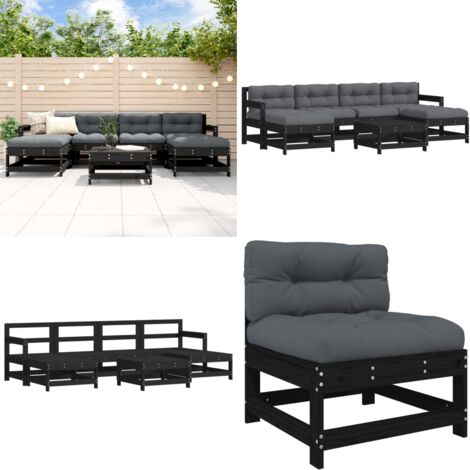 7-tlg. Garten-Lounge-Set mit Kissen Schwarz Massivholz - Gartensessel ...
