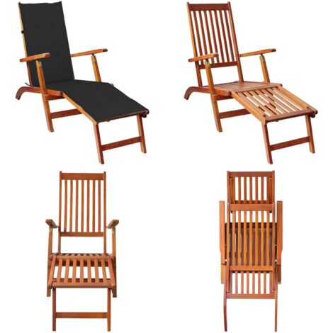 Liegestuhl mit Fußstütze und Auflage Akazie Massivholz - Holz ...