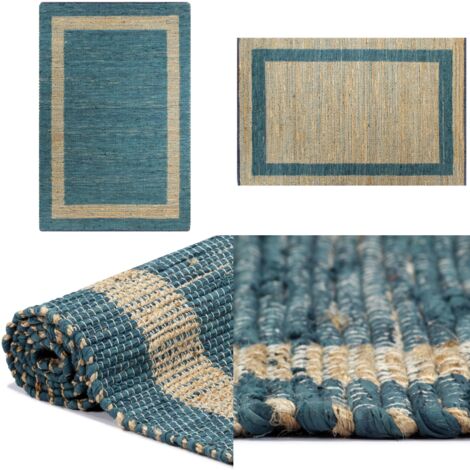 Teppich Handgefertigt Jute Blau 160x230 cm - Naturfaser Teppich - Jute ...
