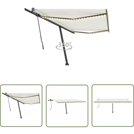 The Living Store Markise Manuell Einziehbar mit LED 500x300 cm Creme ...