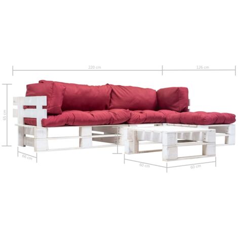4-tlg. Paletten-Lounge-Set mit Kissen in Rot Holz - Palettensofa-Set ...