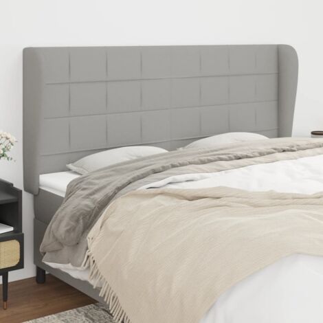 Kopfteil mit Ohren Hellgrau 163x23x118/128 cm Stoff - Bettkopfteil ...