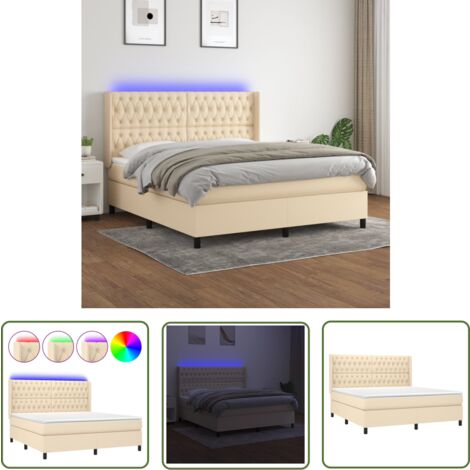 The Living Store Boxspringbett mit Matratze & LED Creme 180x200 cm ...