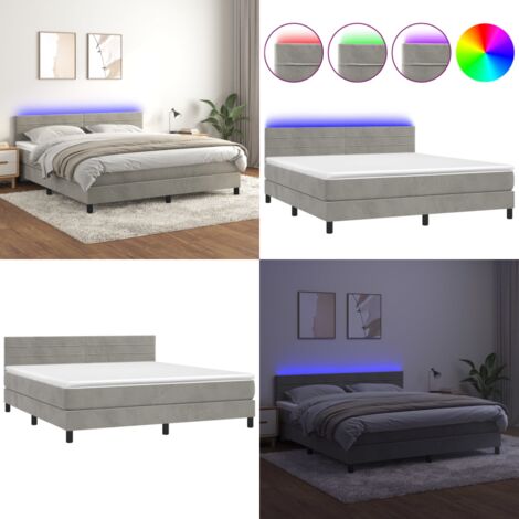 Boxspringbett mit Matratze & LED Hellgrau 180x200 cm Samt ...