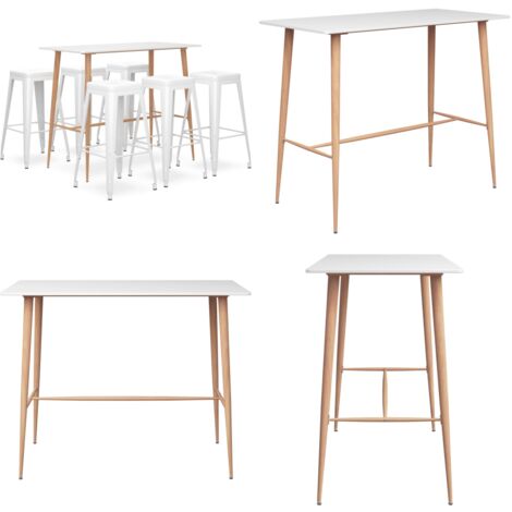 7-tlg. Bar-Set Weiß - Bar Set - Bartisch - Barhocker - Kücheninsel ...