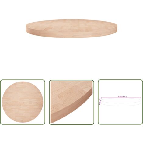 The Living Store Runde Tischplatte Ø60x4 cm Unbehandeltes Massivholz ...