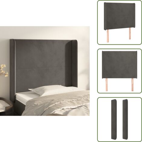 Kopfteil mit Ohren Dunkelgrau 93x16x118/128 cm Samt - Bettkopfteil ...