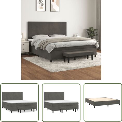 The Living Store Boxspringbett mit Matratze Dunkelgrau 160x200 cm Samt ...