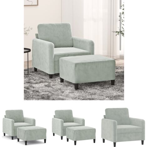 The Living Store Sessel mit Hocker Hellgrau 60 cm Samt - Sofas