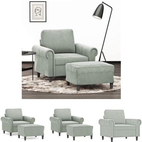 The Living Store Sessel mit Hocker Hellgrau 60 cm Samt - Sofas