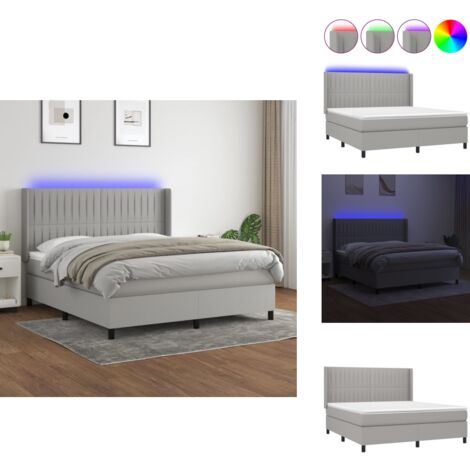 Boxspringbett mit Matratze & LED Hellgrau 180x200 cm Stoff ...