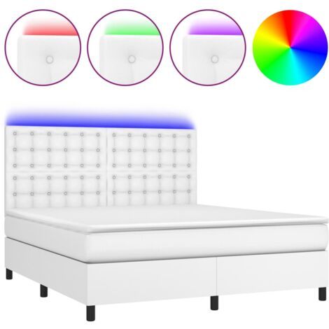 Boxspringbett mit Matratze & LED Weiß 160x200 cm Kunstleder ...