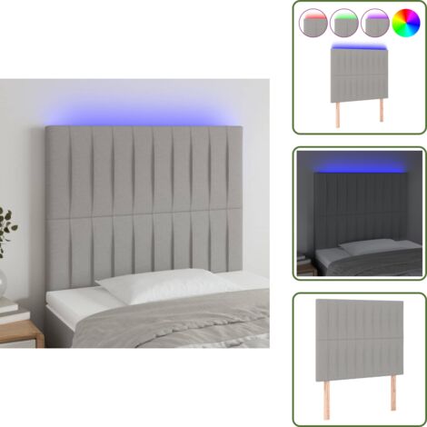 The Living Store LED Kopfteil Hellgrau 80x5x118/128 cm Stoff - LED ...