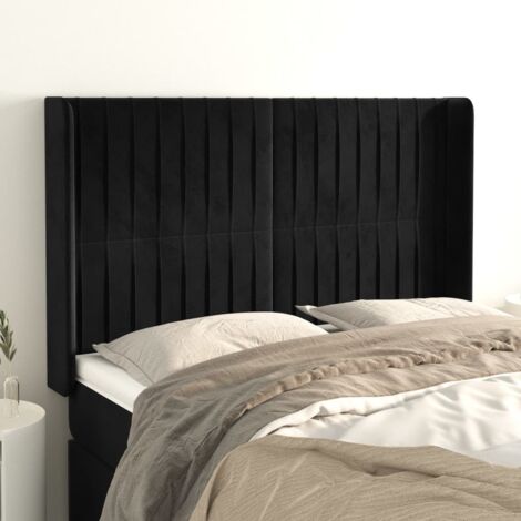 The Living Store Kopfteil mit Ohren Schwarz 147x16x118/128 cm Samt ...