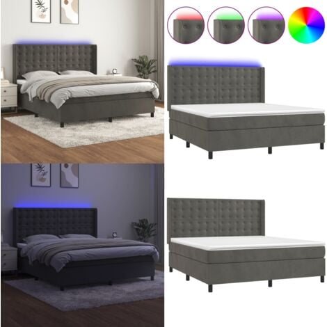 Boxspringbett mit Matratze & LED Dunkelgrau 160x200 cm Samt ...