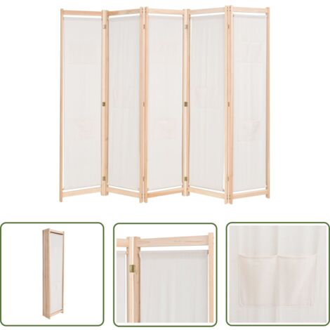 The Living Store 5-teiliger Raumteiler Creme 200 x 170 x 4 cm Stoff ...